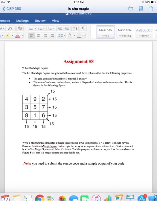 Solved Lo Shu Magic Square The Lo Shu Magic Square is a | Chegg.com