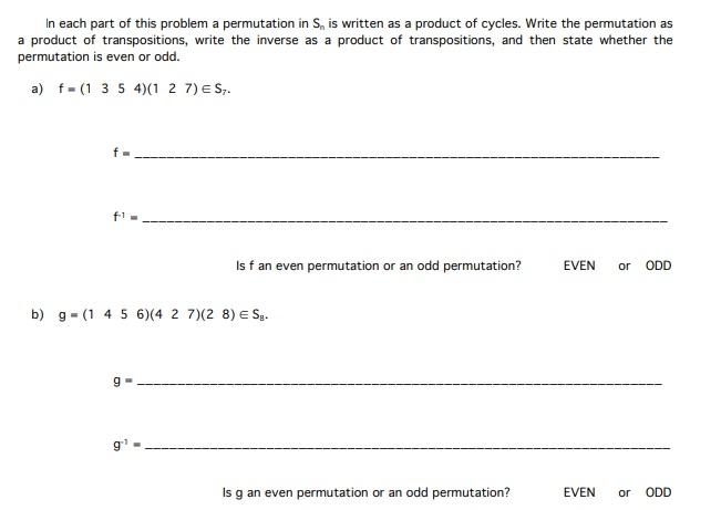 Solved In each part of this problem a permutation in S, is | Chegg.com
