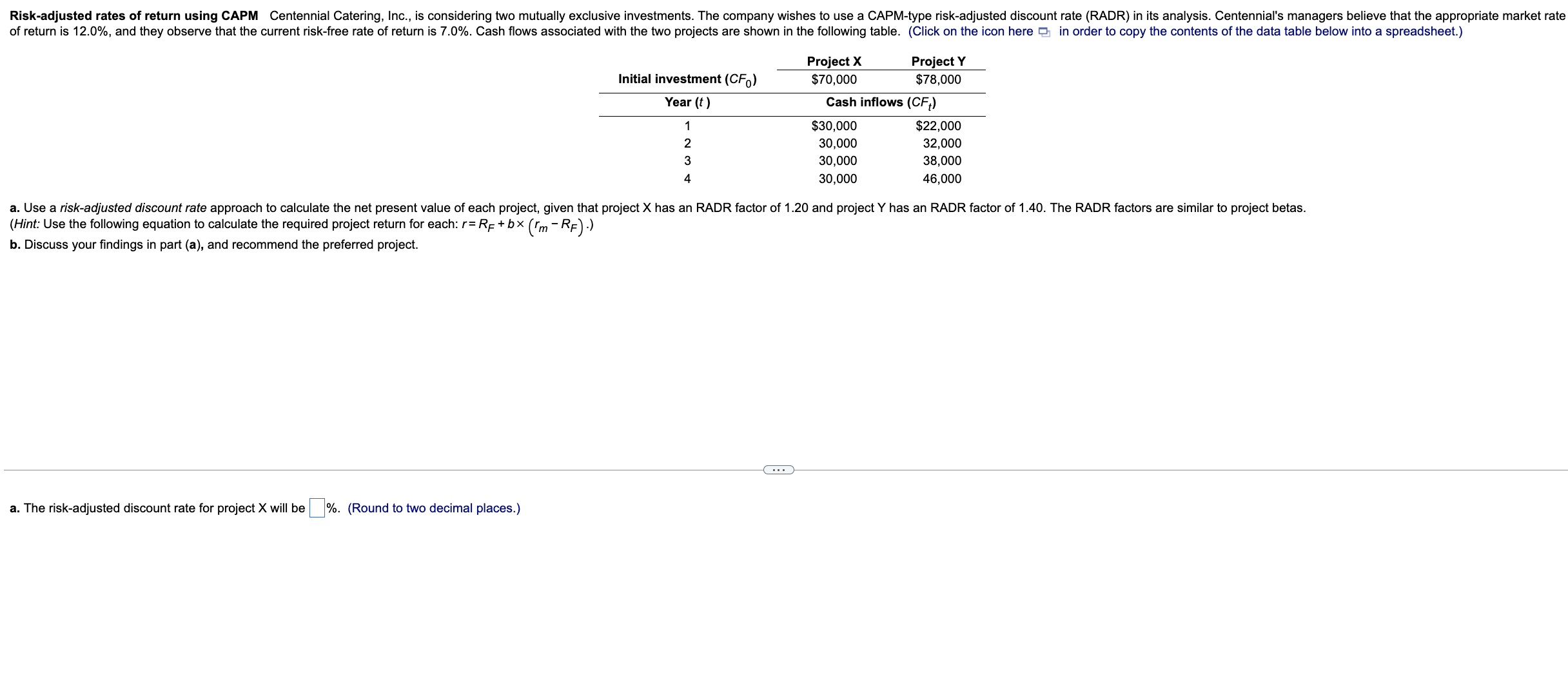 \table[[,Project x,Project Y | Chegg.com