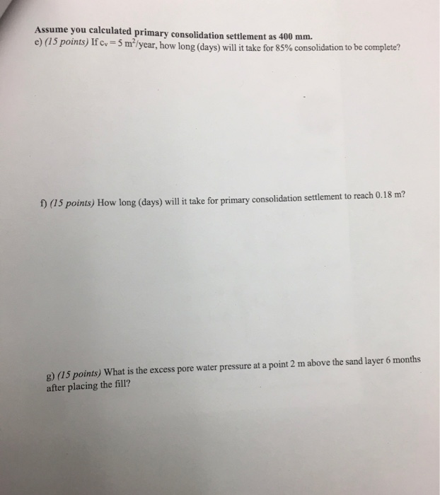 Solved (60 points) A 3 m deep fill will be placed over a 6 m | Chegg.com