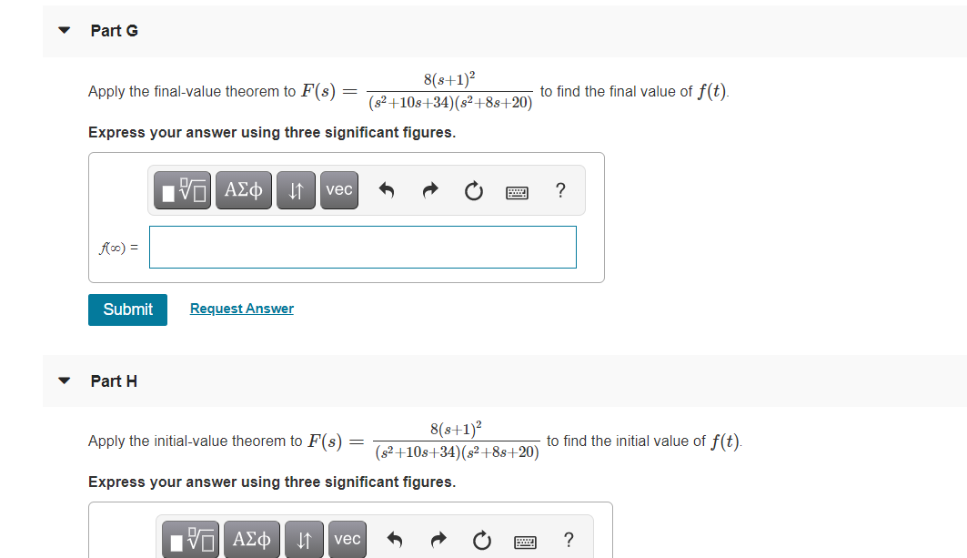 Solved Part A Apply the final-value theorem to F(s) 285 | Chegg.com