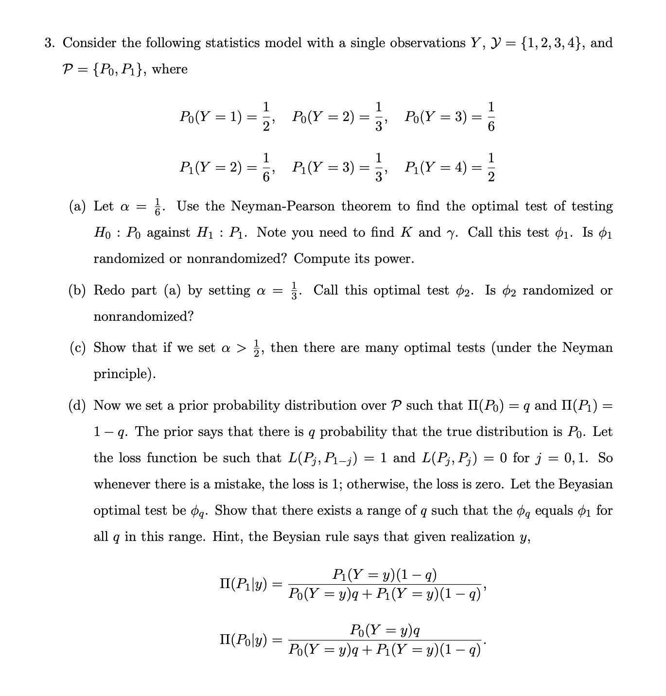 Solved 3. Consider the following statistics model with a | Chegg.com