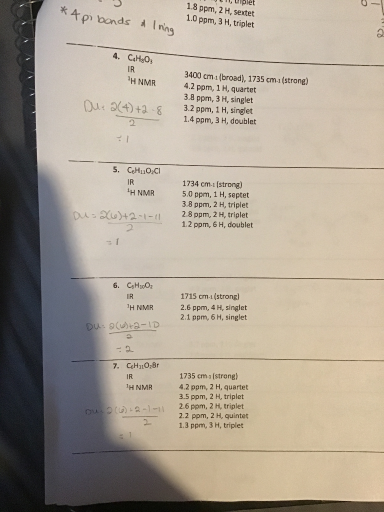 Solved , Hplet 1.8 ppm, 2 H, sextet tp bonds In 1.0 ppm, 3 | Chegg.com