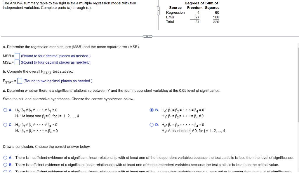 [Solved]: The ANOVA summary table to the right is for a mu