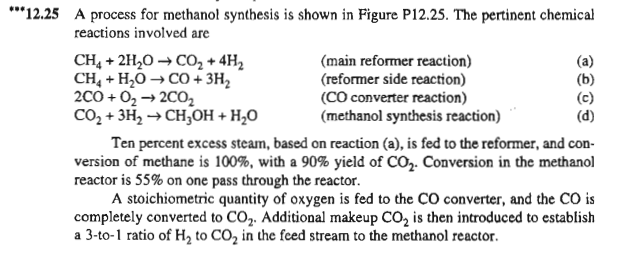 Solved (d) ***12.25 A process for methanol synthesis is | Chegg.com