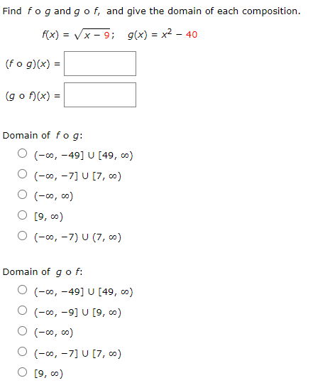 Solved Find fog and gof, and give the domain of each | Chegg.com