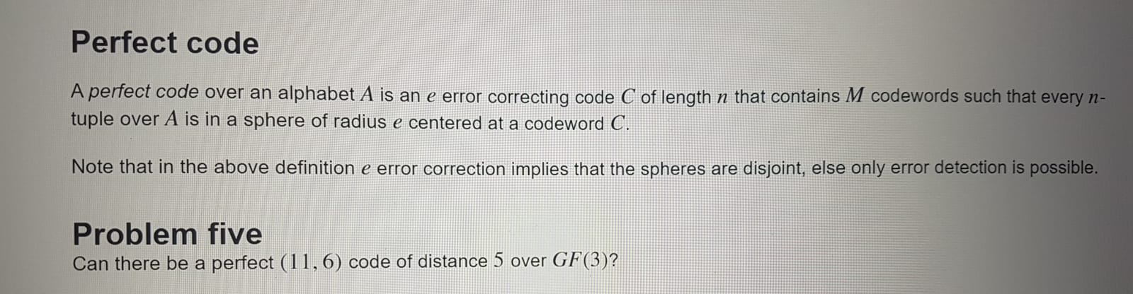 Solved Perfect code A perfect code over an alphabet A is an | Chegg.com