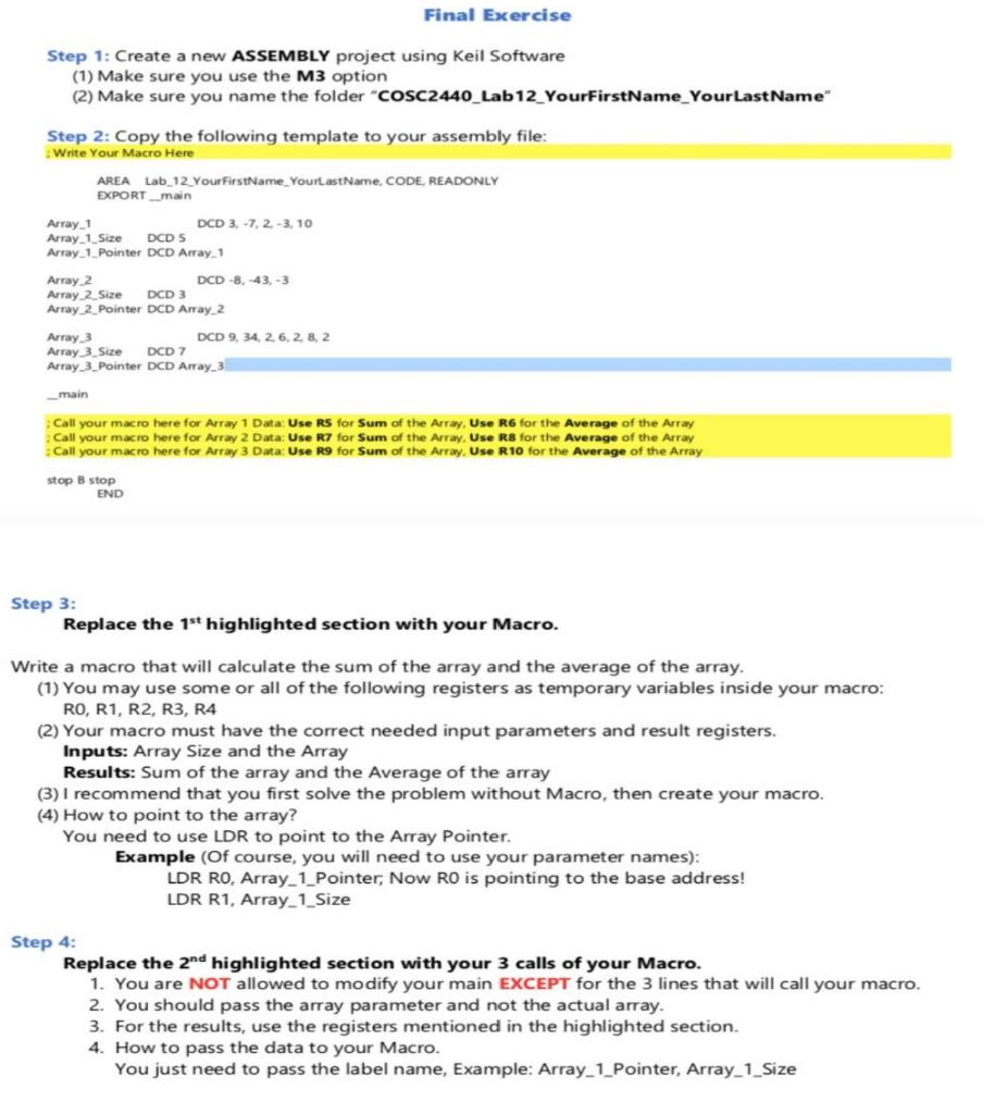 Final Exercise Step 1: Create a new ASSEMBLY project | Chegg.com