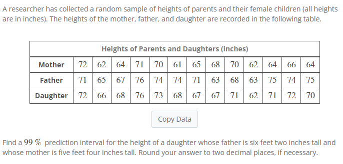 Solved A researcher has collected a random sample of heights | Chegg.com