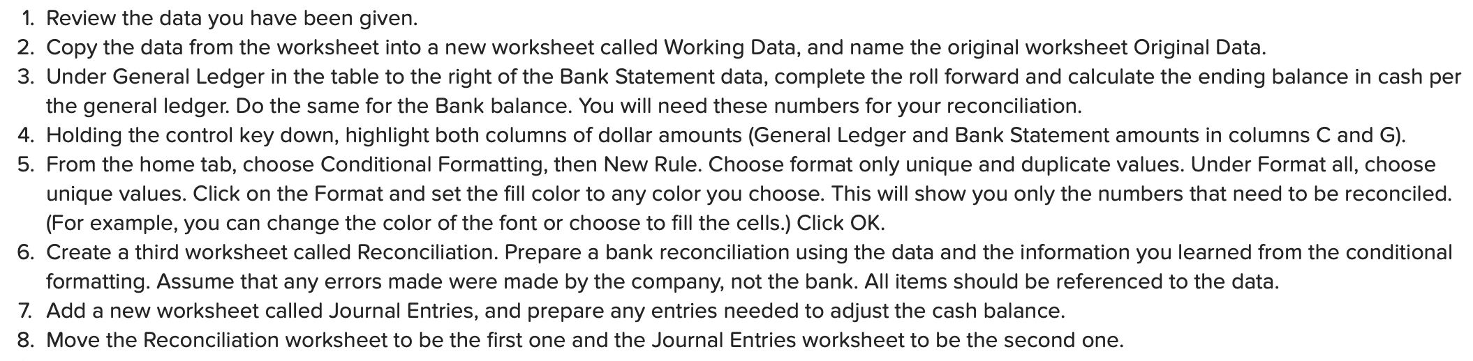 1. Review the data you have been given. 2. Copy the | Chegg.com