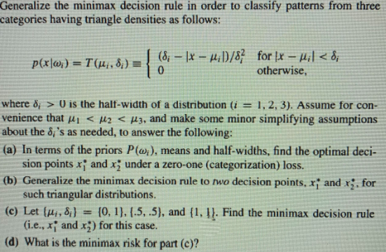 Generalize the minimax decision rule in order to | Chegg.com