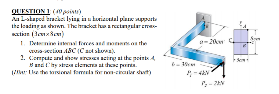 Solved QUESTION 1: (40 points) An L-shaped bracket lying in | Chegg.com