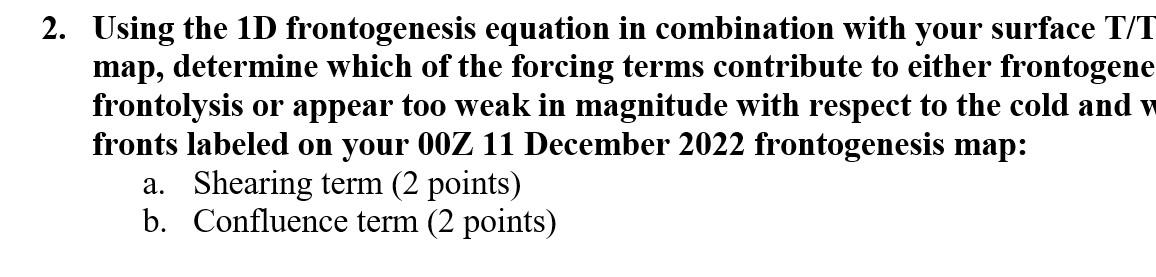 2. Using the 1D frontogenesis equation in combination | Chegg.com