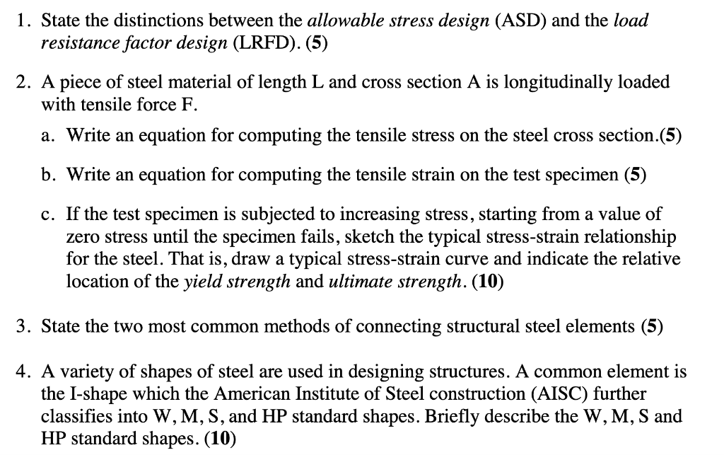 Solved 1. State the distinctions between the allowable | Chegg.com