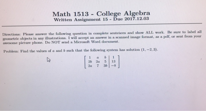 Solved Math 1513 College Algebra Written Assignment 15 Due | Chegg.com