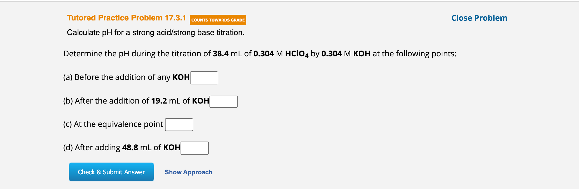 Solved Tutored Practice Problem 17.3.1 Calculate pH for a | Chegg.com