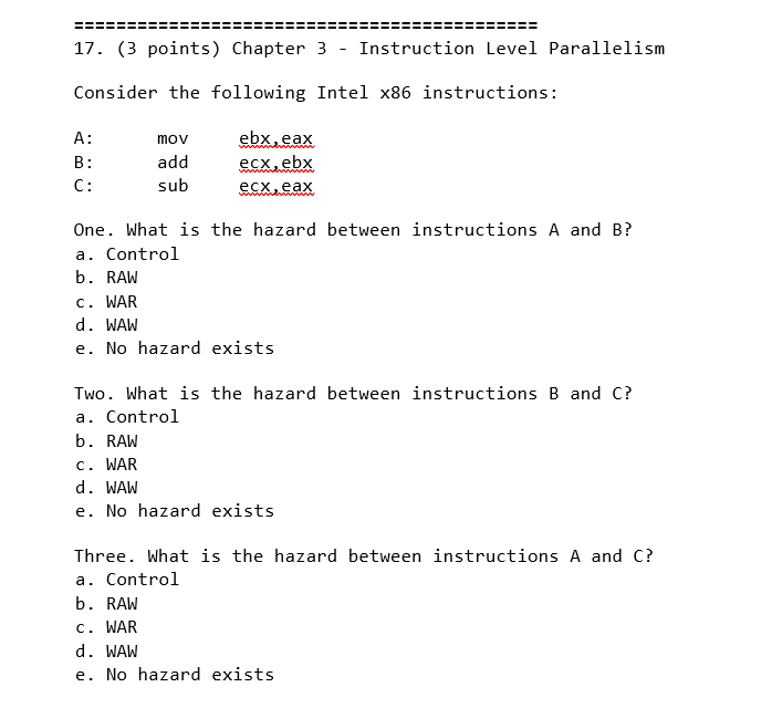 Solved 17. (3 points) Chapter 3 - Instruction Level | Chegg.com