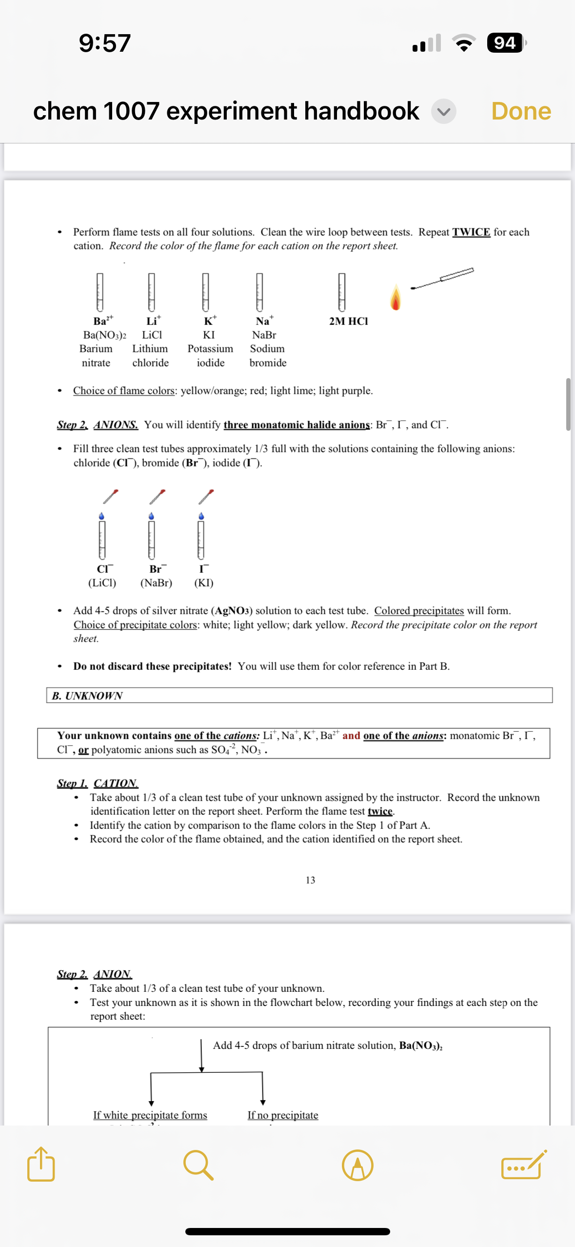 chem 1007 experiment handbook 14 of 49 Step 2. ANION. | Chegg.com