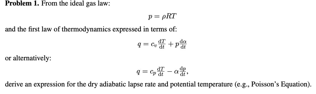 Solved Problem 1. From the ideal gas law: p=pRT and the | Chegg.com