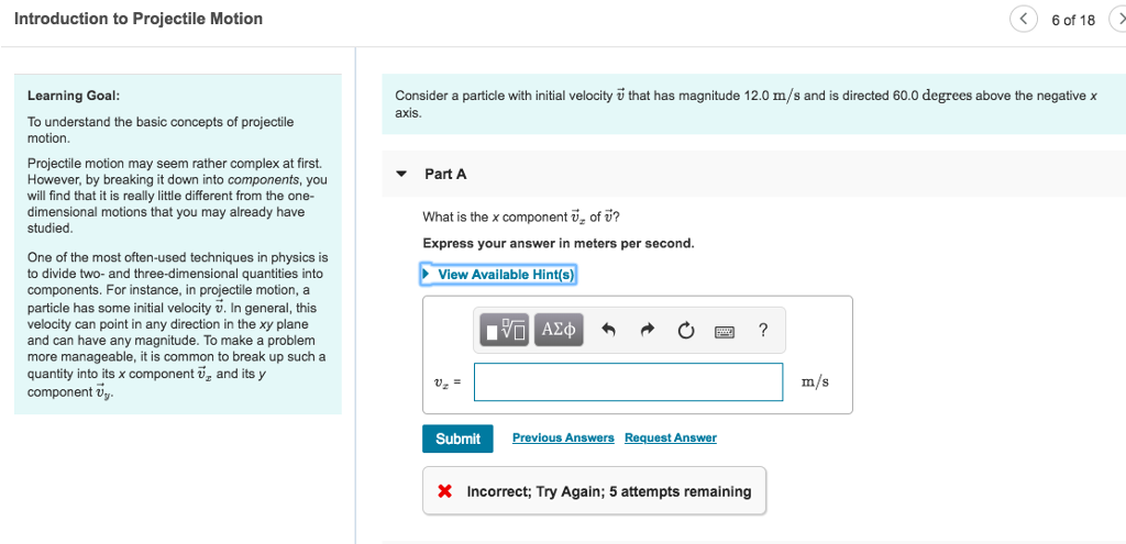 Solved Introduction To Projectile Motion 6 Of 18 Consider
