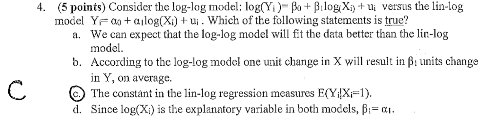 Solved 4. (5 points) Consider the log-log model: | Chegg.com