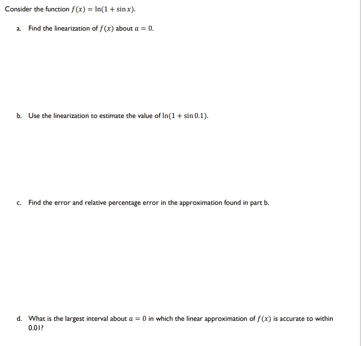 Solved Consider the function f(x) = ln(1 + sin x). a. Find | Chegg.com