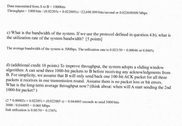 Solved Data transmitted from A to B=1000 bits Throughput | Chegg.com
