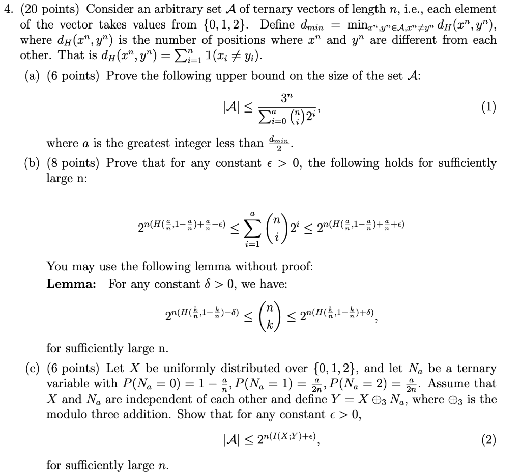 4. (20 points) Consider an arbitrary set A of ternary | Chegg.com