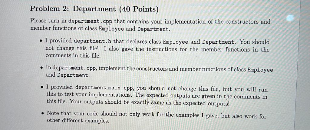 Solved Problem 2: Department (40 Points) Please turn in | Chegg.com