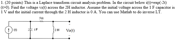 Solved 1. (20 points) This is a Laplace transform circuit | Chegg.com