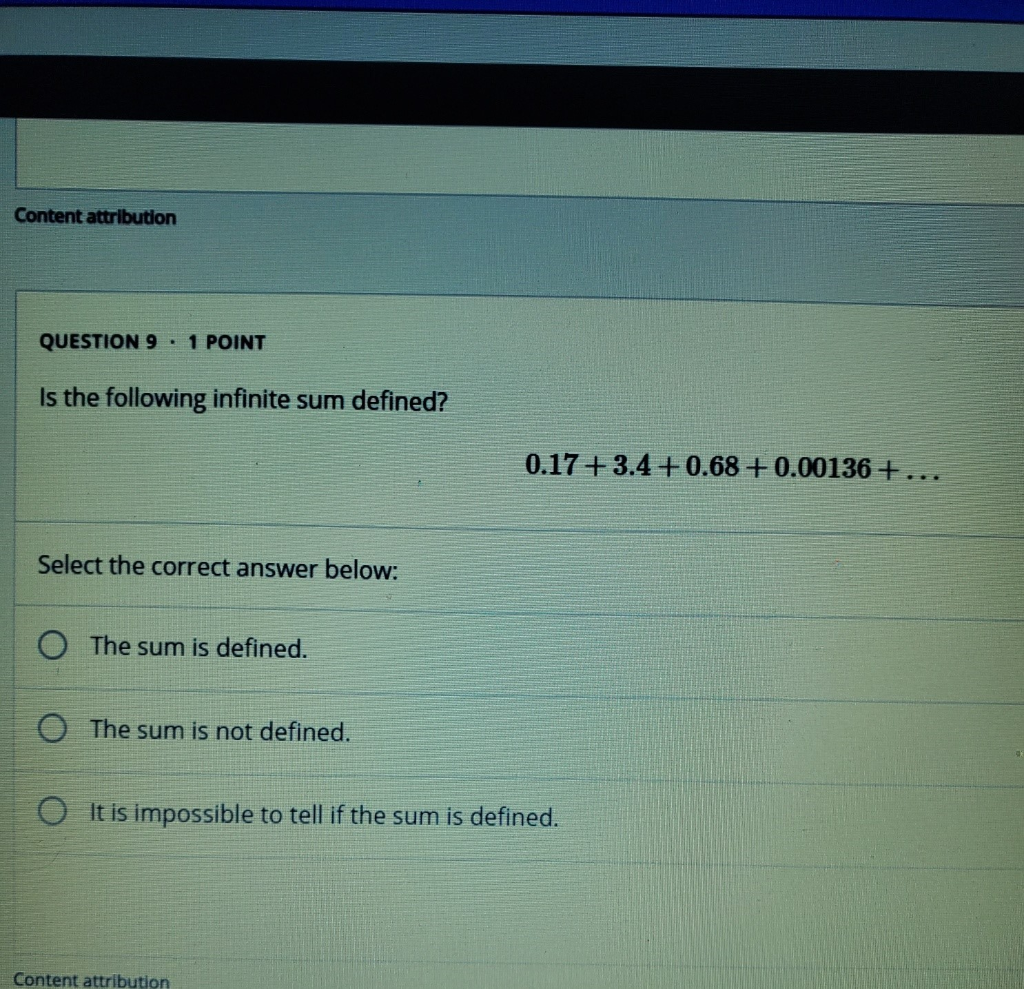 Solved Content attribution QUESTION 9 · 1 POINT Is the | Chegg.com