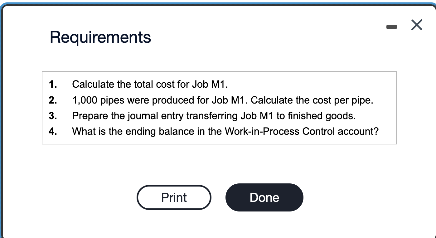 Solved Requirements 1. Calculate the total cost for Job M1. | Chegg.com Solved Requirements 1. Calculate the total cost for Job M1. | Chegg.com