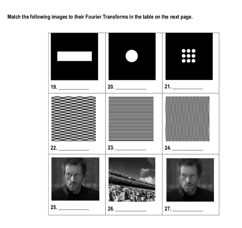 Solved Match the following images to their Fourier | Chegg.com