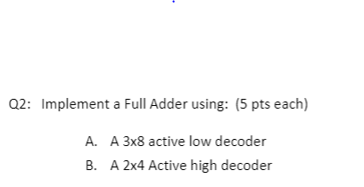 Solved Q2: Implement a Full Adder using: (5 pts each) A. A | Chegg.com