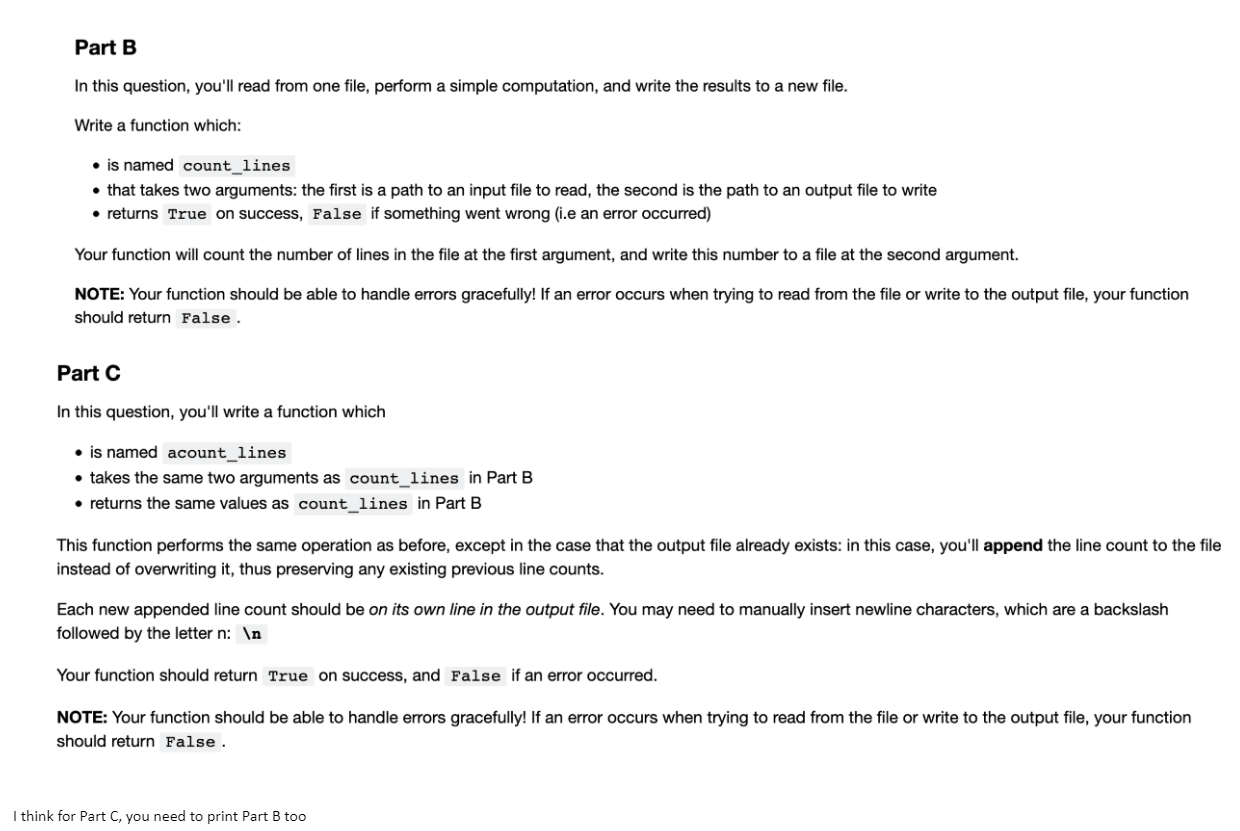 Solved Part B In this question, you'll read from one file, | Chegg.com