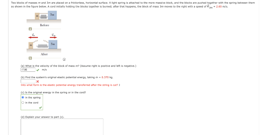 Solved Two blocks of masses m and 3m are placed on a | Chegg.com