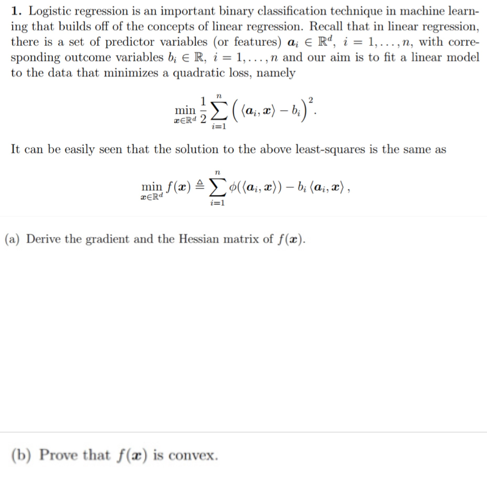 1. Logistic regression is an important binary | Chegg.com