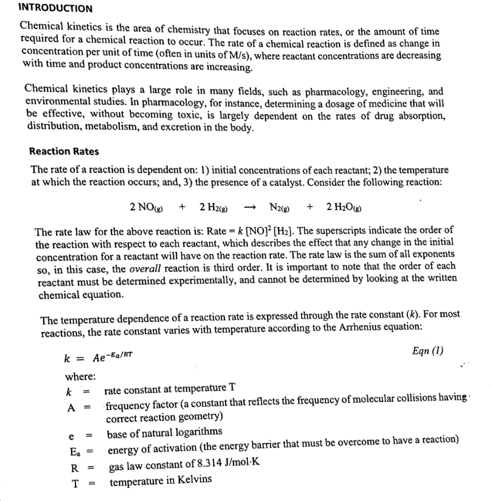 INTRODUCTION Chemical kinetics is the area of | Chegg.com