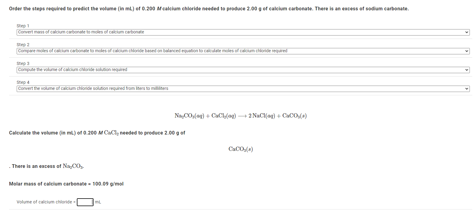 Solved Na2CO3(aq)+CaCl2(aq) 2NaCl(aq)+CaCO3(s) Calculate the | Chegg.com