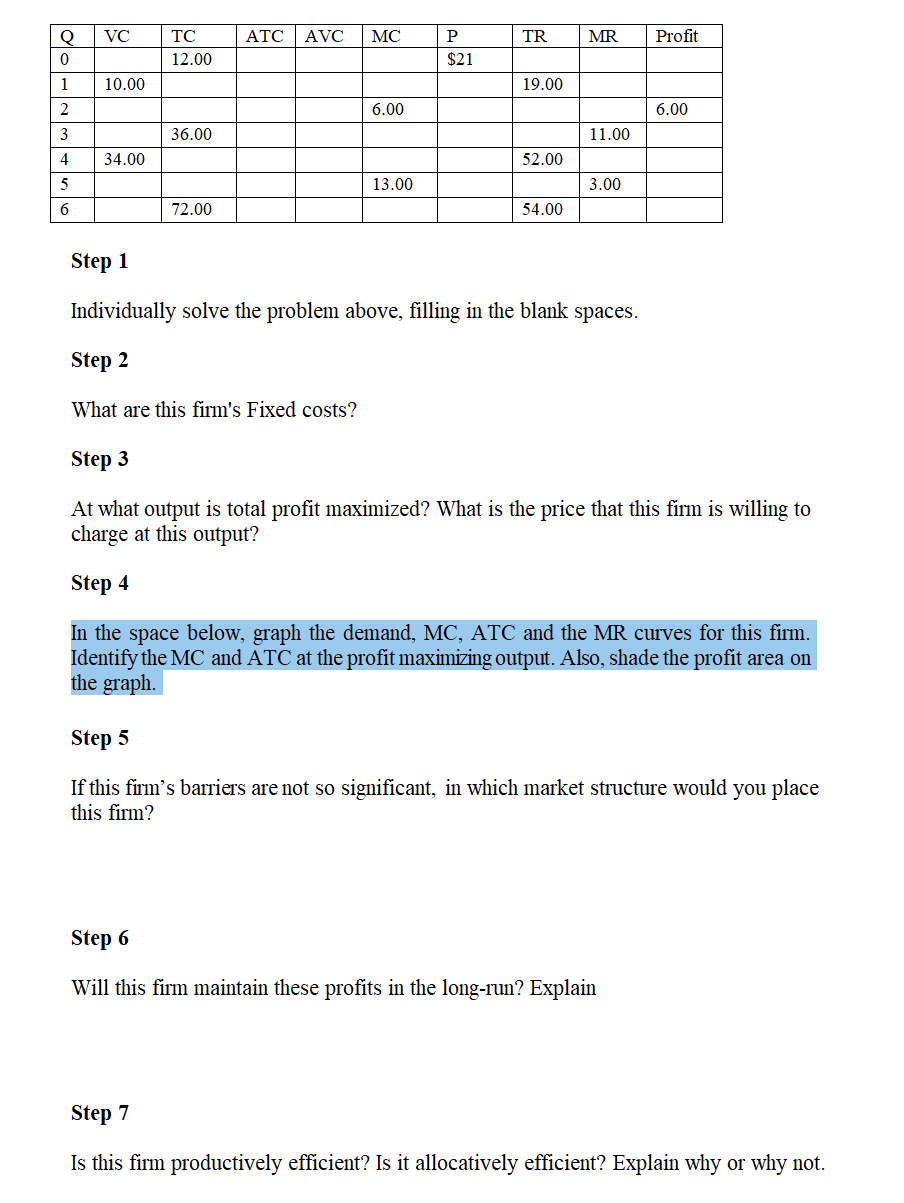 Step 1 Individually solve the problem above, filling | Chegg.com