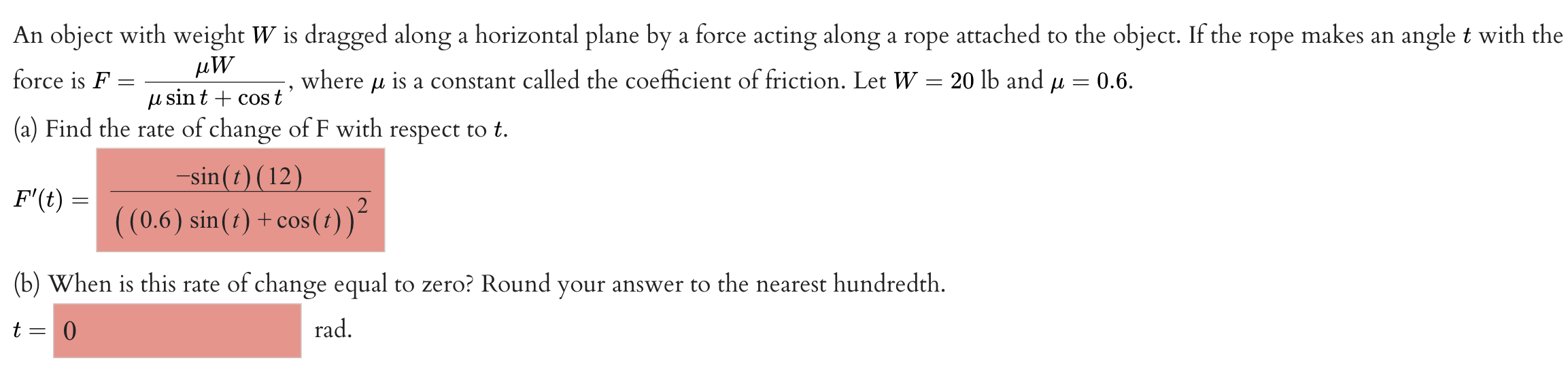 Solved An object with weight W is dragged along a horizontal | Chegg.com