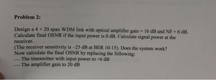 Solved Problem 2 Design a 4 × 20 span WDM link with optical | Chegg.com
