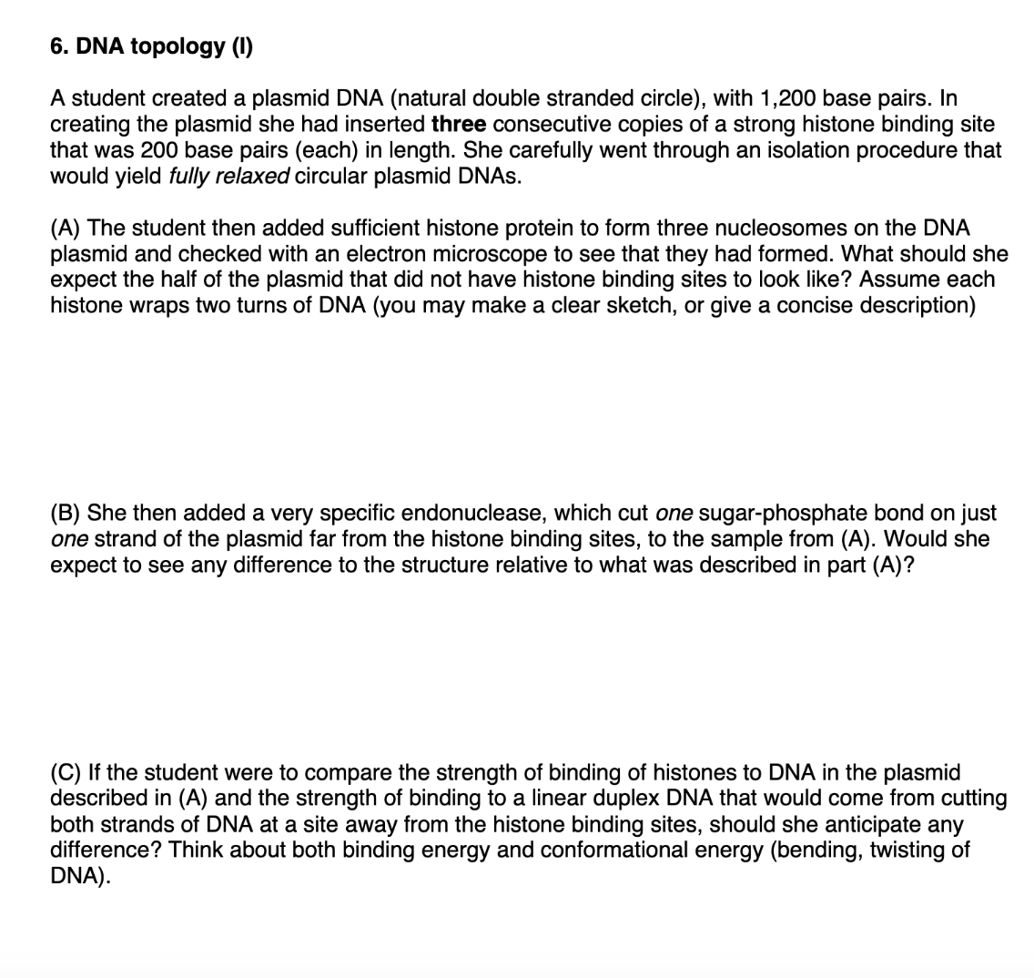 Solved DNA topology (I)A student created a plasmid DNA | Chegg.com