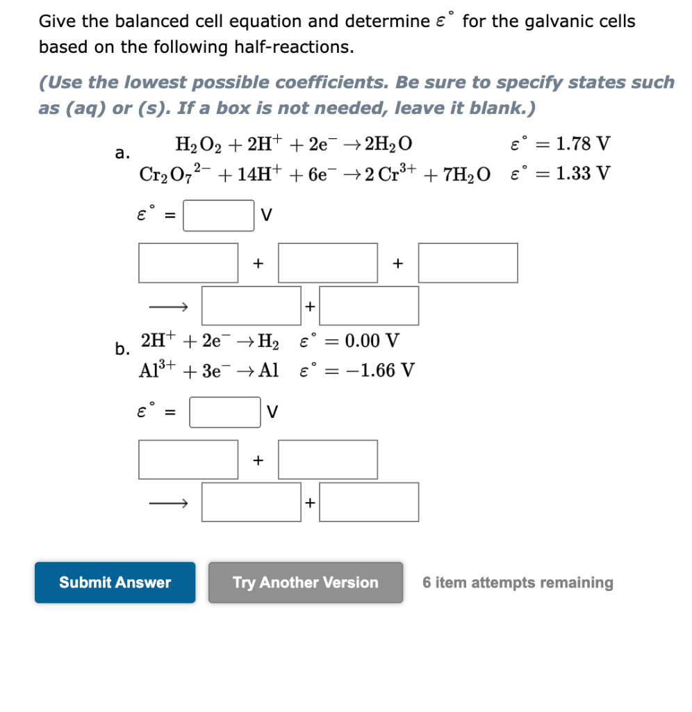 Solved Give the balanced cell equation and determine ε∘ for | Chegg.com