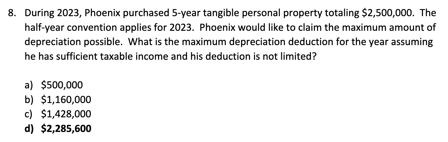 Solved During 2023 , ﻿Phoenix purchased 5 -year tangible | Chegg.com