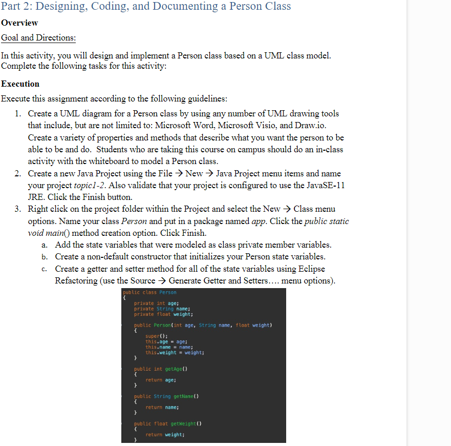 Solved Part 2: Designing, Coding, and Documenting a Person | Chegg.com