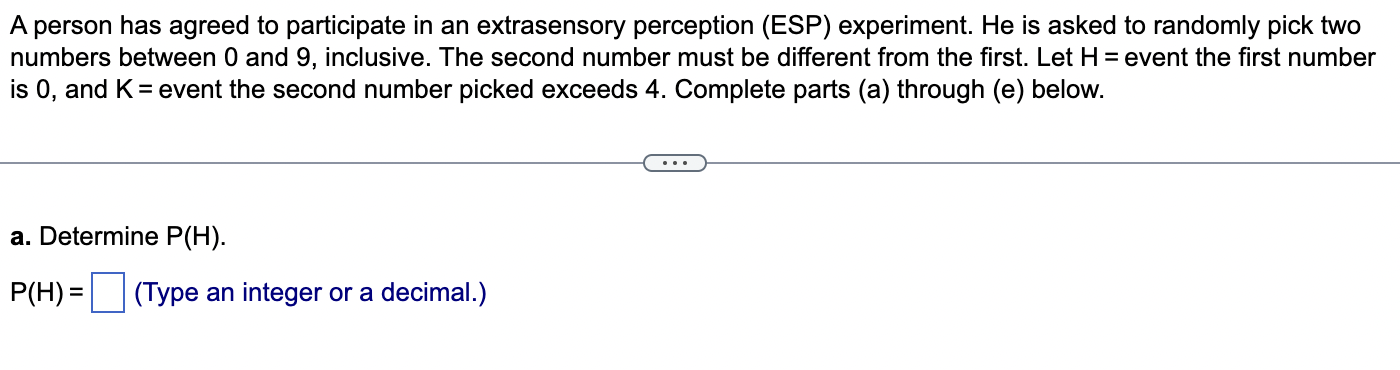 Solved A person has agreed to participate in an extrasensory | Chegg.com