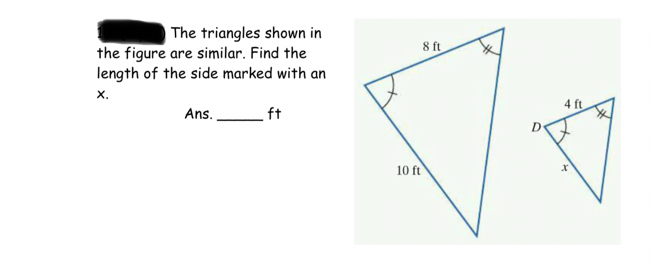 Solved 8 ft The triangles shown in the figure are similar. | Chegg.com