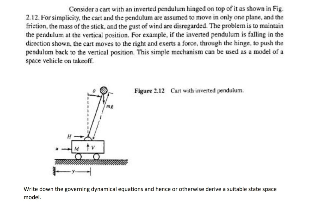 Solved Consider a cart with an inverted pendulum hinged on | Chegg.com