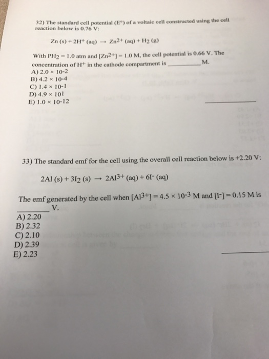 Solved The standard cell potential (E degree) of a voltaic | Chegg.com
